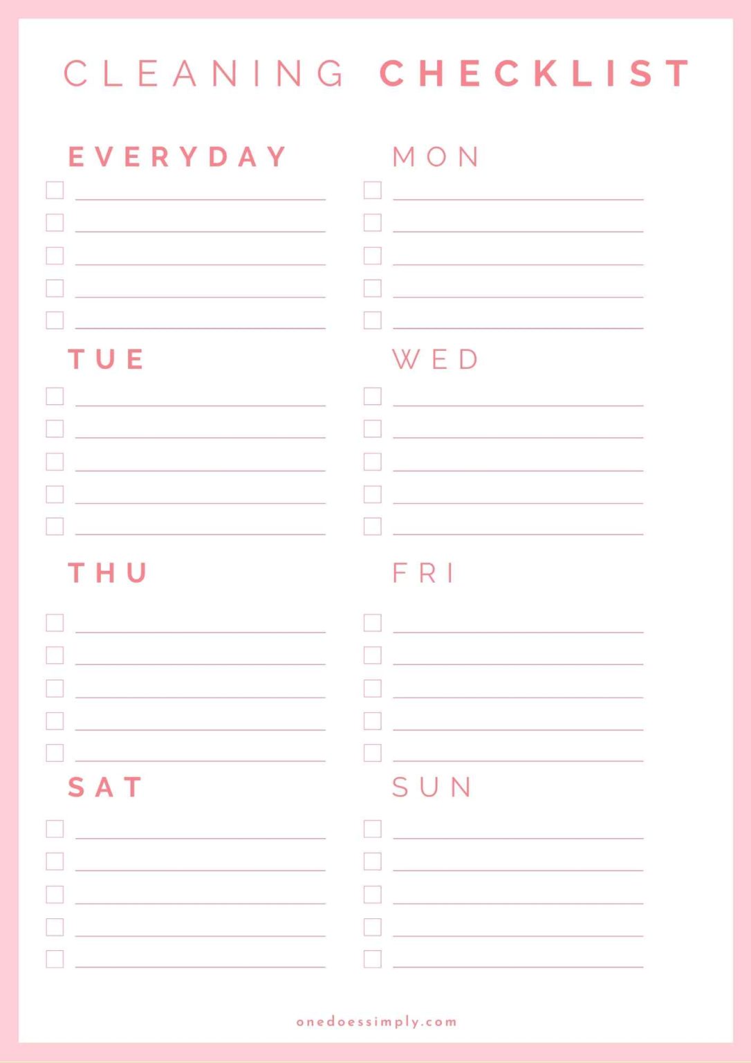 FREE Printable Cleaning Checklist - One Does Simply Cook!